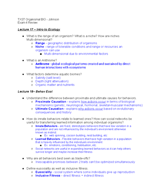 Behavioral Ecology Worksheet - BIO 1331 - Studocu