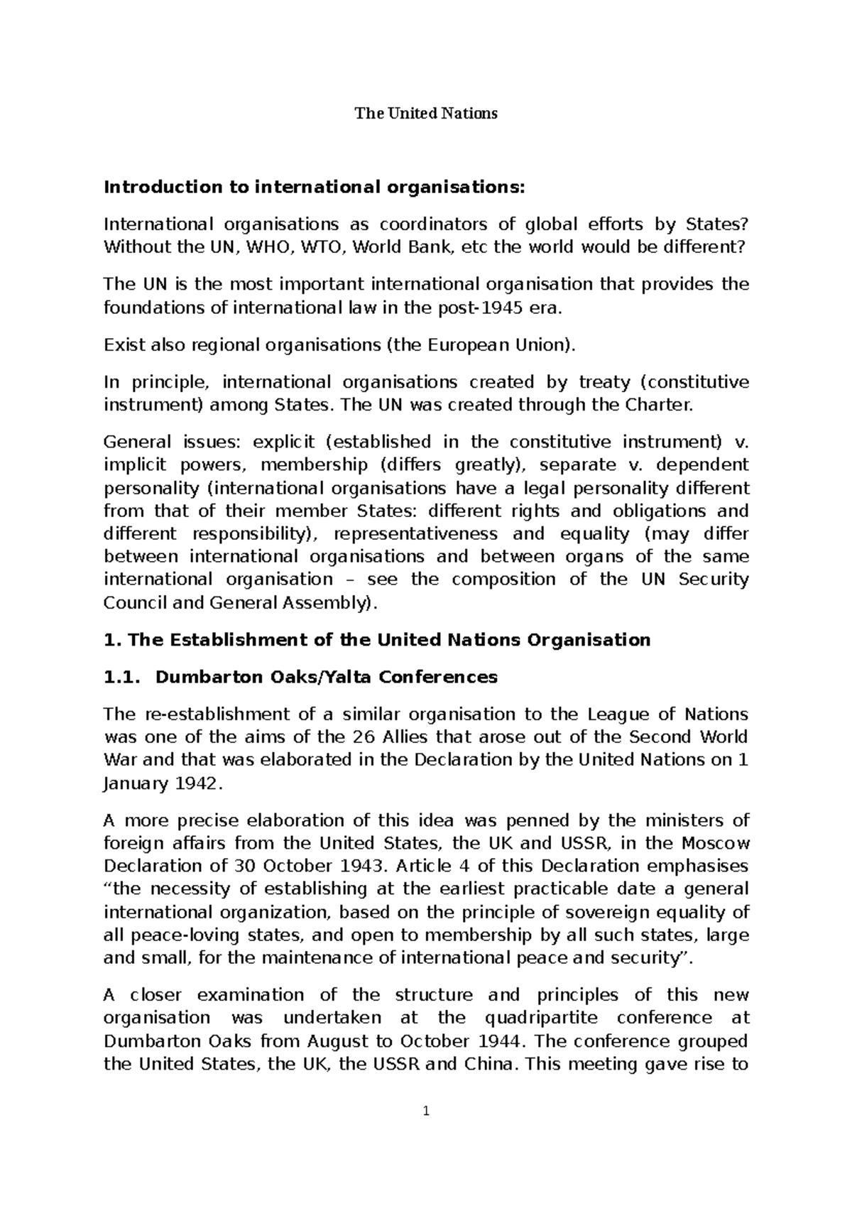 United Nations - The United Nations Introduction to international ...