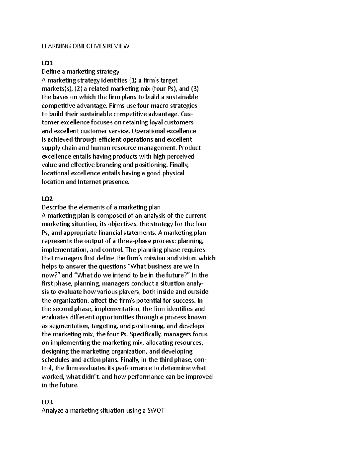 Learning Objectives Review 2 - LEARNING OBJECTIVES REVIEW LO Deine a ...