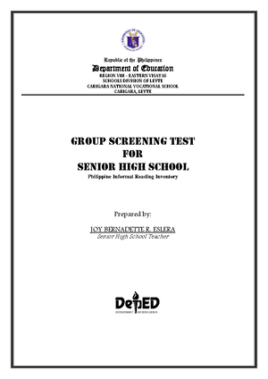 PHIL IRI SHS Group Screening Test - Republic of the Philippines ...