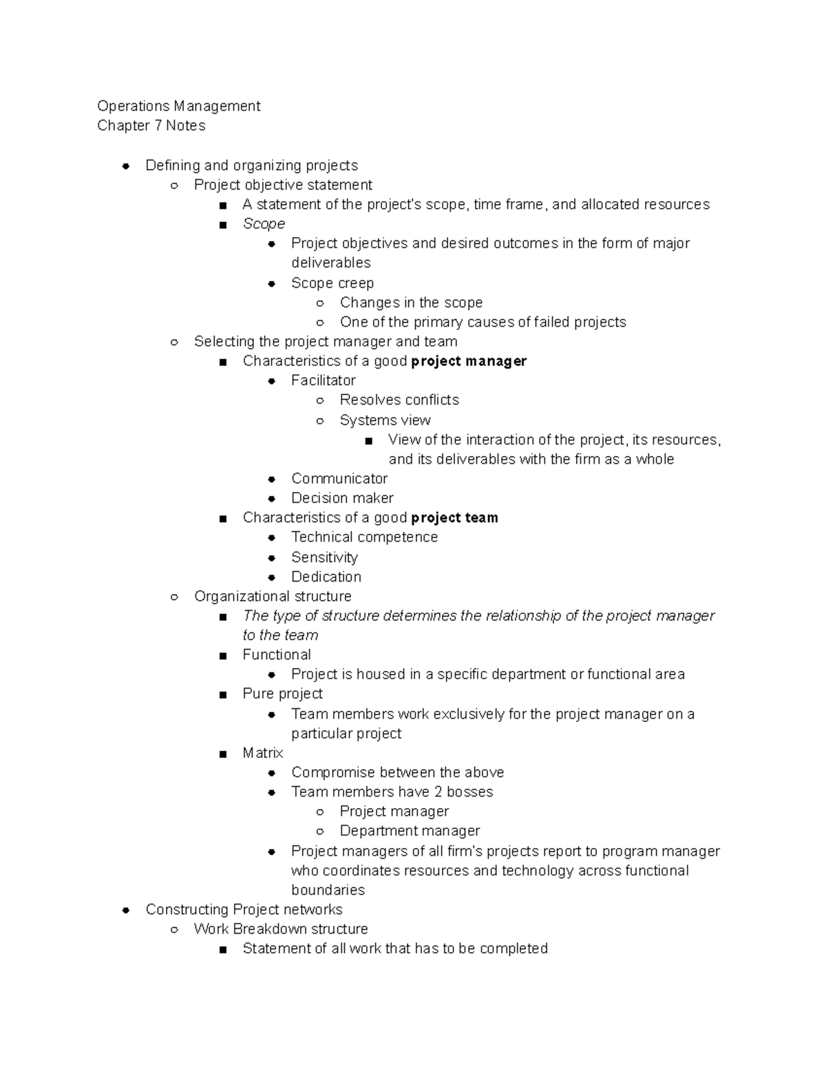 Chapter 7 Notes - Professor Arthur Hudson - Operations Management ...