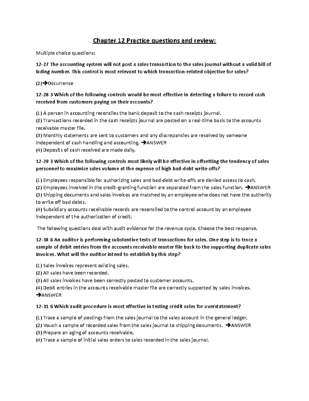 Chapter 12 Practice questions and review - This control is most ...