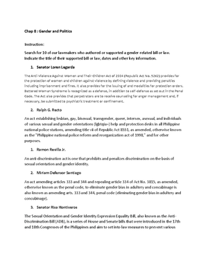 Doc19 - Gender and Society - GENDER SOCIETY CHAPTER 10: Gender Issues ...