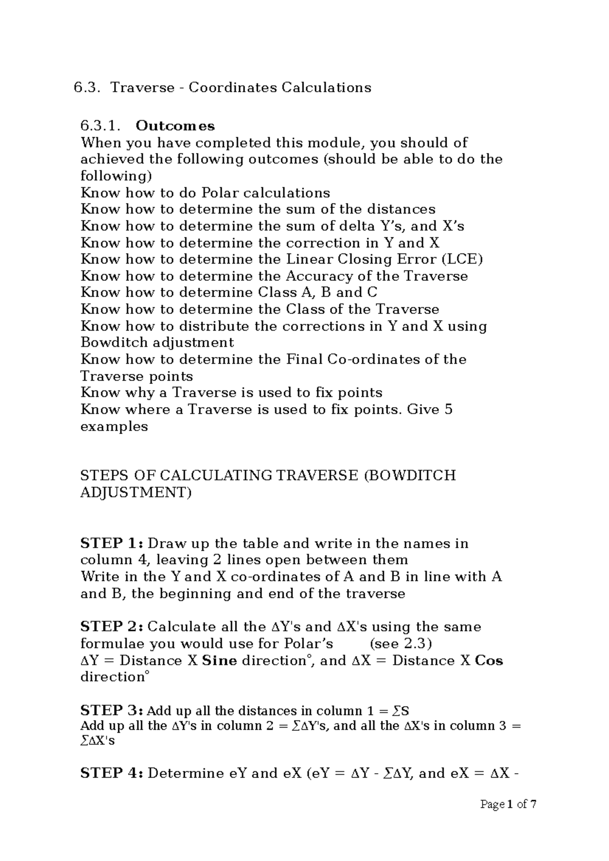 4 EGP105B Traverse Calculations - Traverse - Coordinates Calculations 6 ...