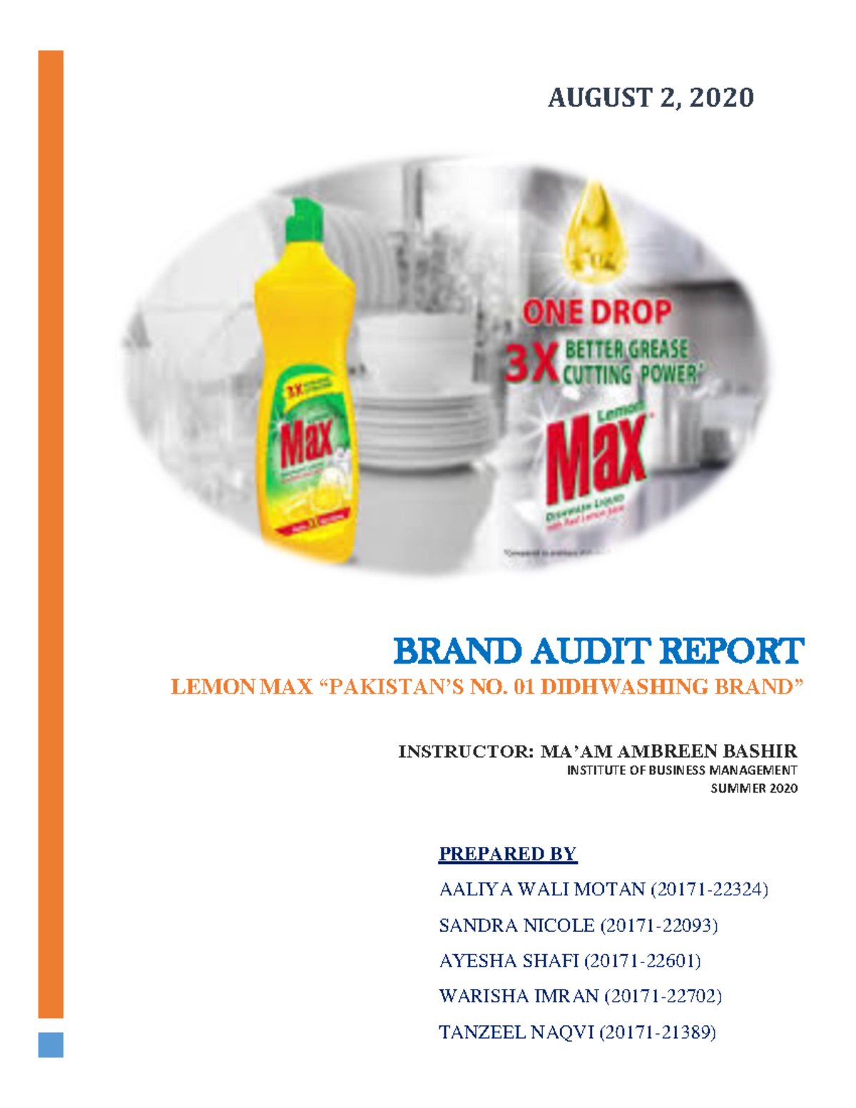 Final Report BM Lemon MAX - BRAND AUDIT REPORT LEMON MAX “PAKISTAN’S NO ...