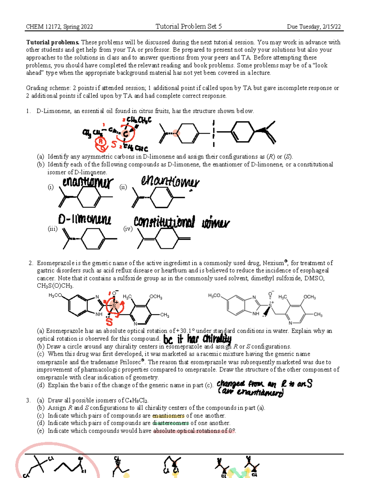 Tutorial 5 - CHEM 12172, Spring 2022 Tutorial Problem Set 5 Due Tuesday ...