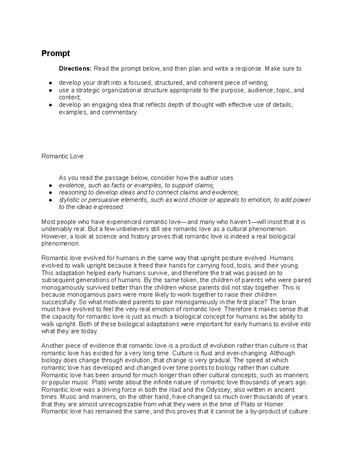 Timed Writing Romantic Love - Prompt Directions: Read the prompt below ...