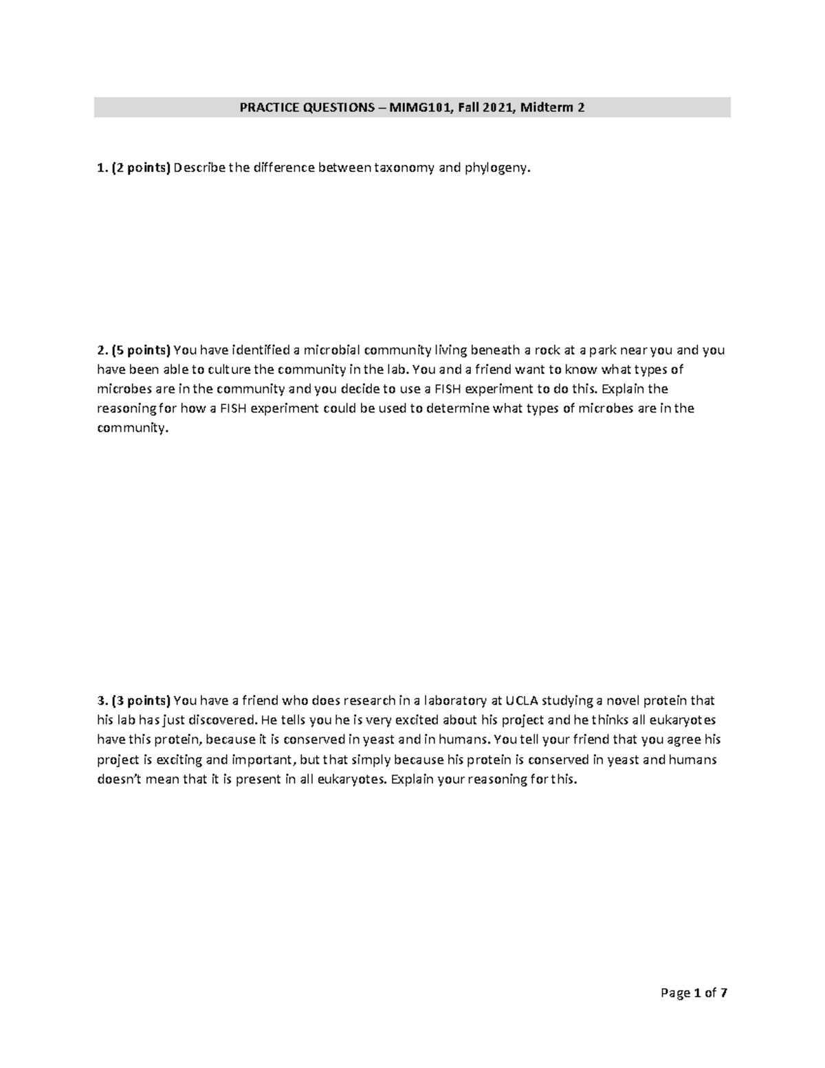 Practice Questions - MIMG101 Fall2021 - Midterm 2 - **PRACTICE ...