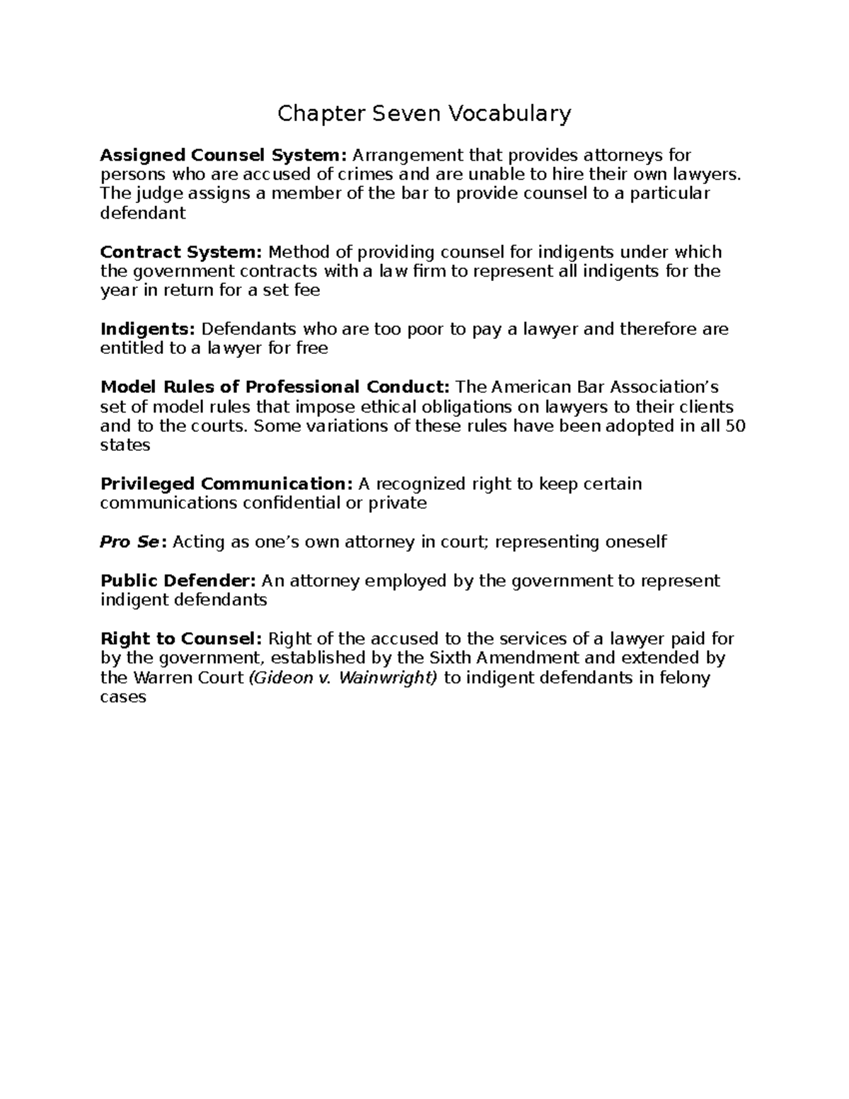 Chapter 7 Vocabulary - Chapter Seven Vocabulary Assigned Counsel System ...