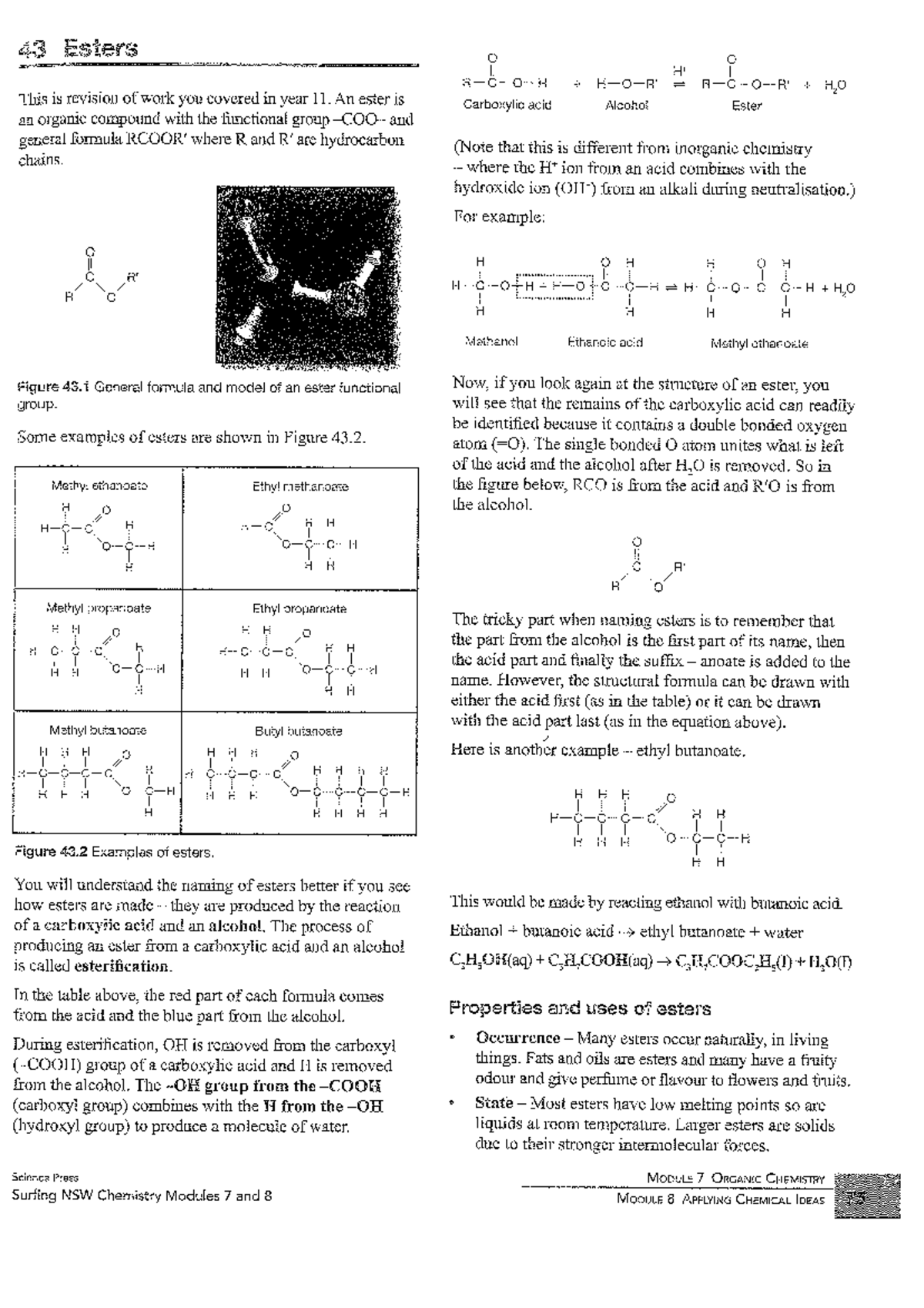Notes - Esters and Esterification - 43 Esters H2O This is revision of ...
