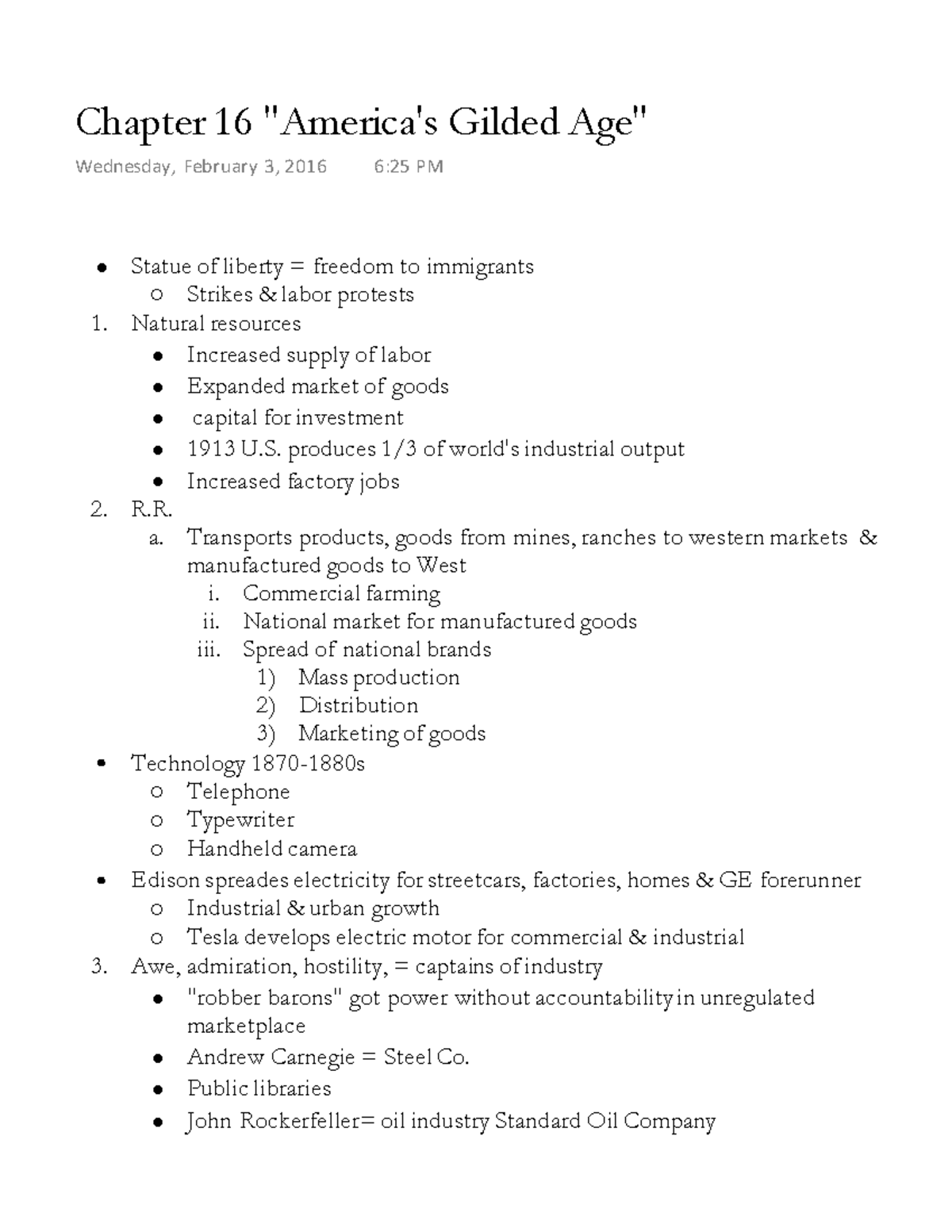 Chapter 16 America's Gilded Age - Chapter 16 Gilded Wednesday, February ...