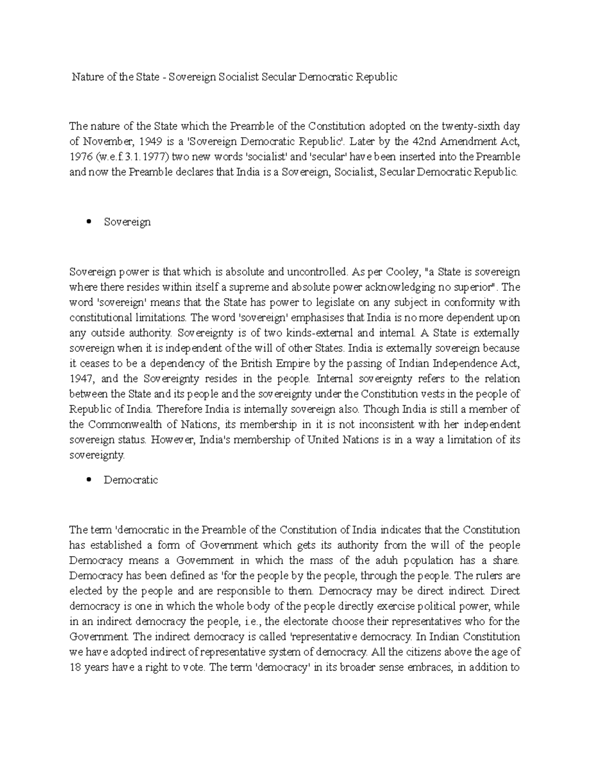 Nature of the State as mentioned in our preamble - Nature of the State ...