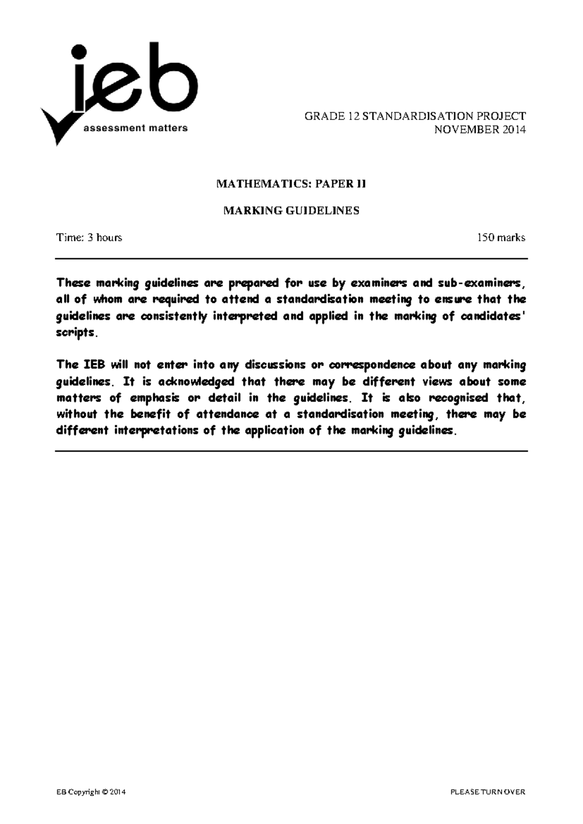 IEB Maths Standardisation Project MG P2 2014 - GRADE 12 STANDARDISATION ...