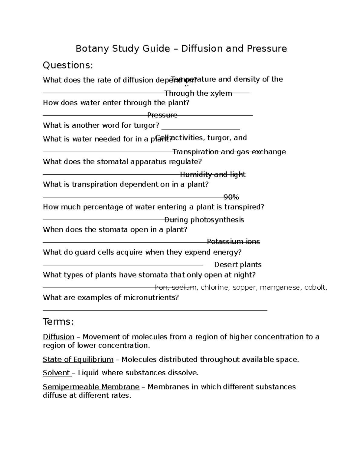 Botany Study Guide - Diffusion and Pressure - Botany Study Guide ...