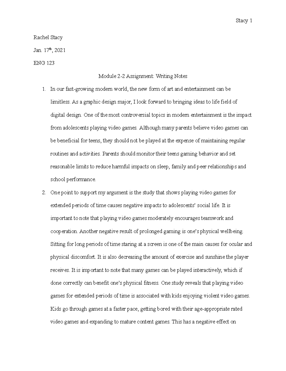 ENG123 2-2 Assignment Writing Notes - Rachel Stacy Jan. 17th, 2021 ENG ...