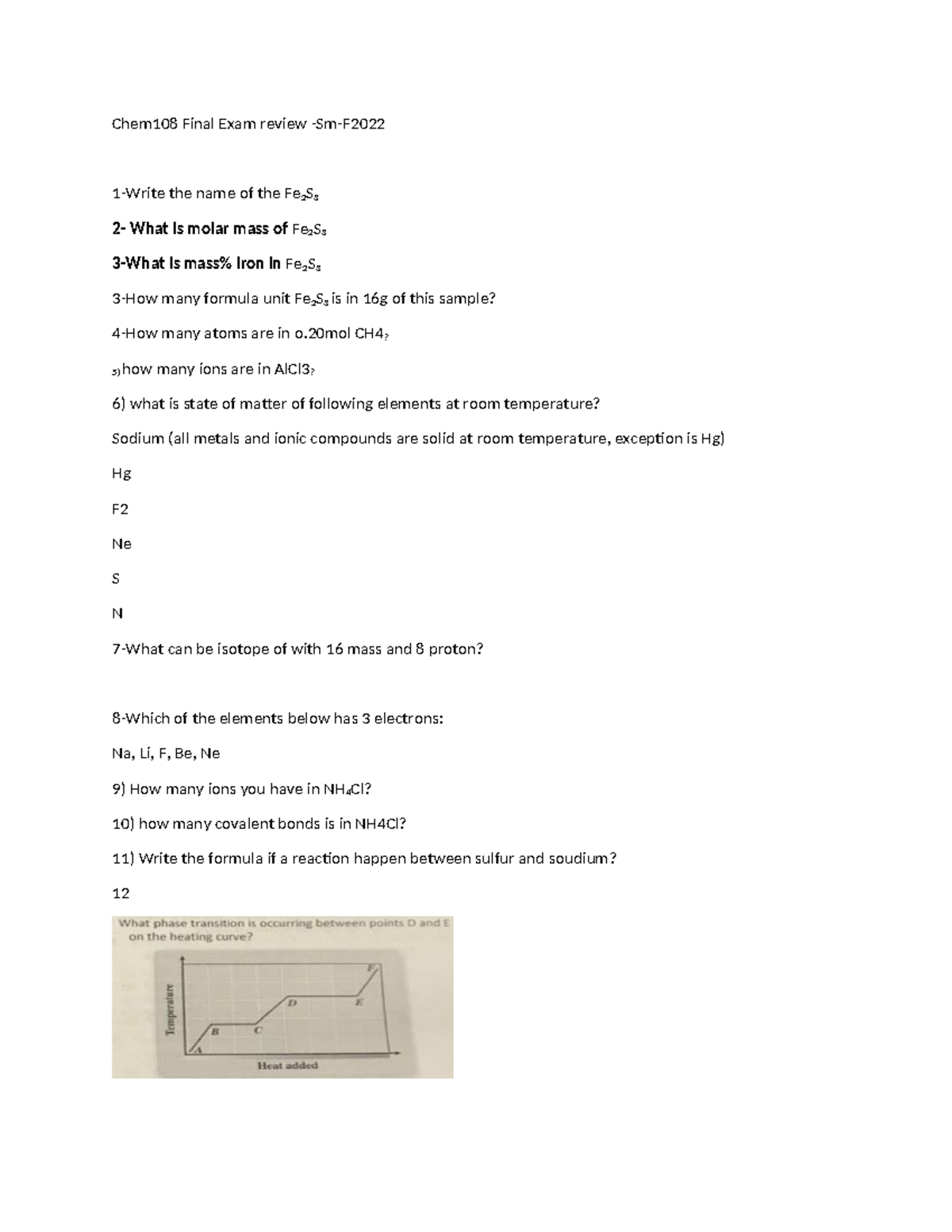 Final exam review -sm-Fall 2022 - Chem108 Final Exam review -Sm-F 1 ...