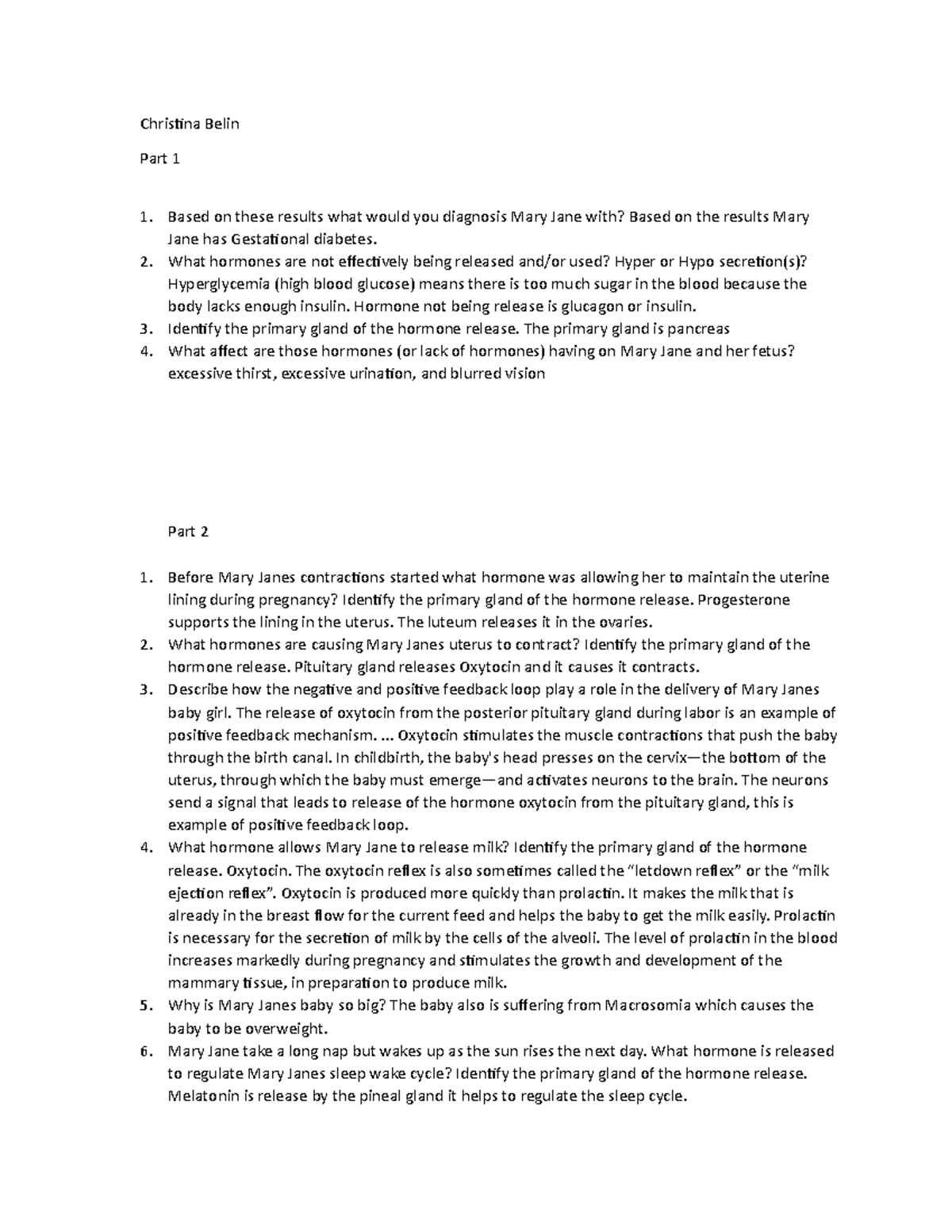 Mary Jane - Lecture notes 4 - Christina Belin Part 1 Based on these ...