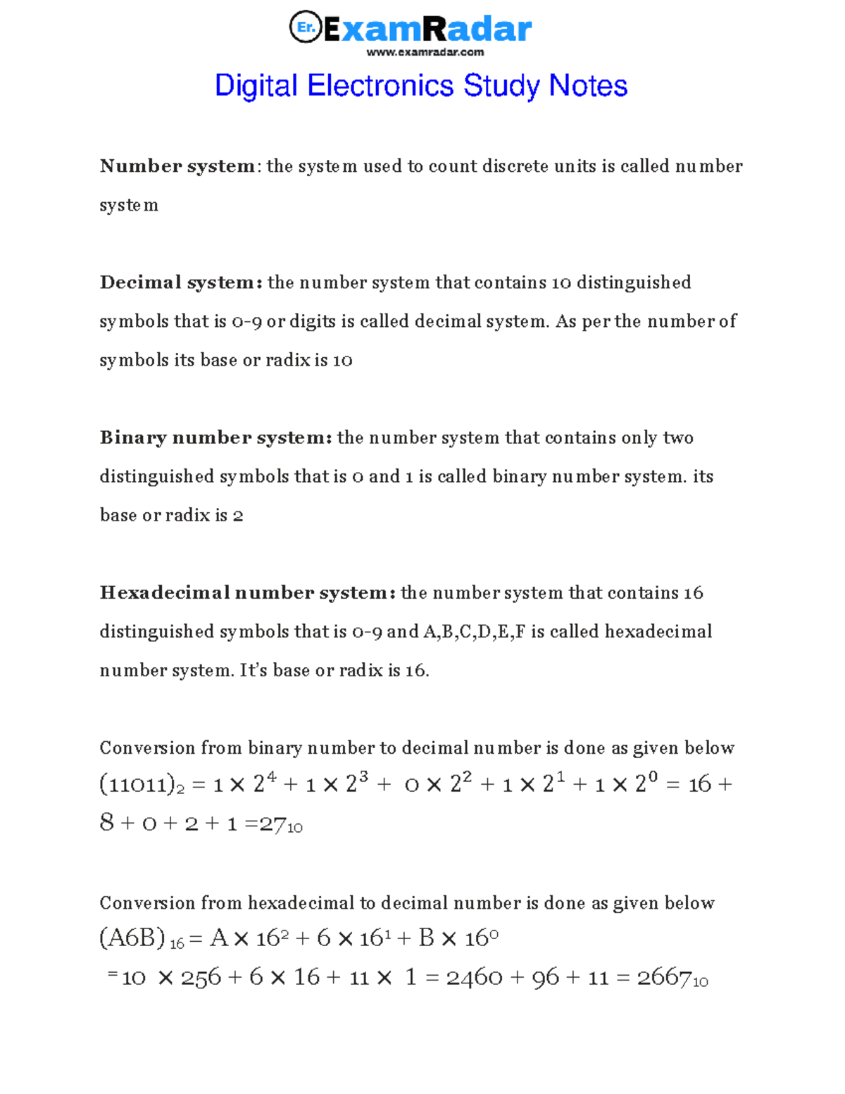 Digital Electronics Short Study notes - Number system: the system used ...