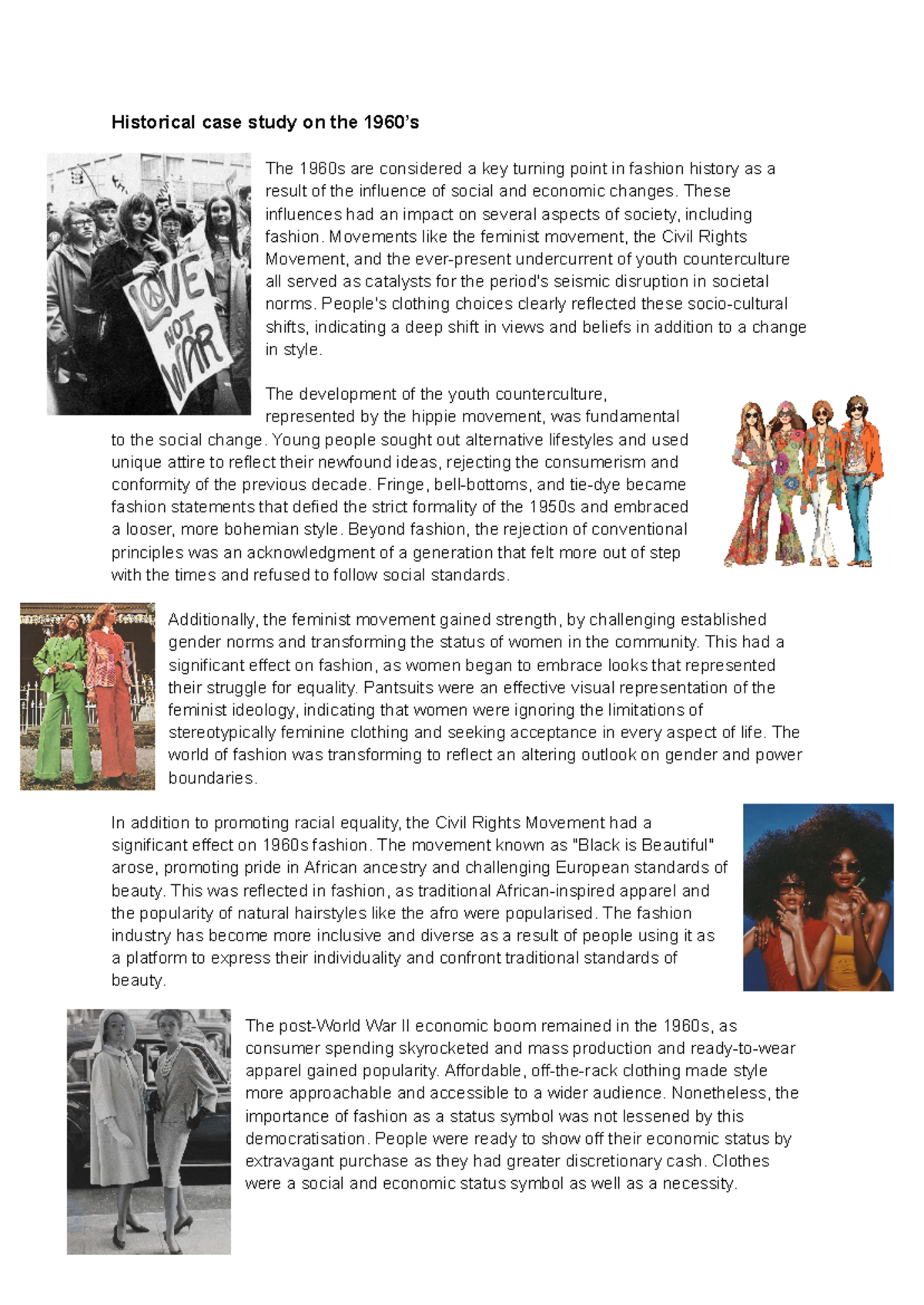 Historical case study on the 1960’s - These influences had an impact on ...