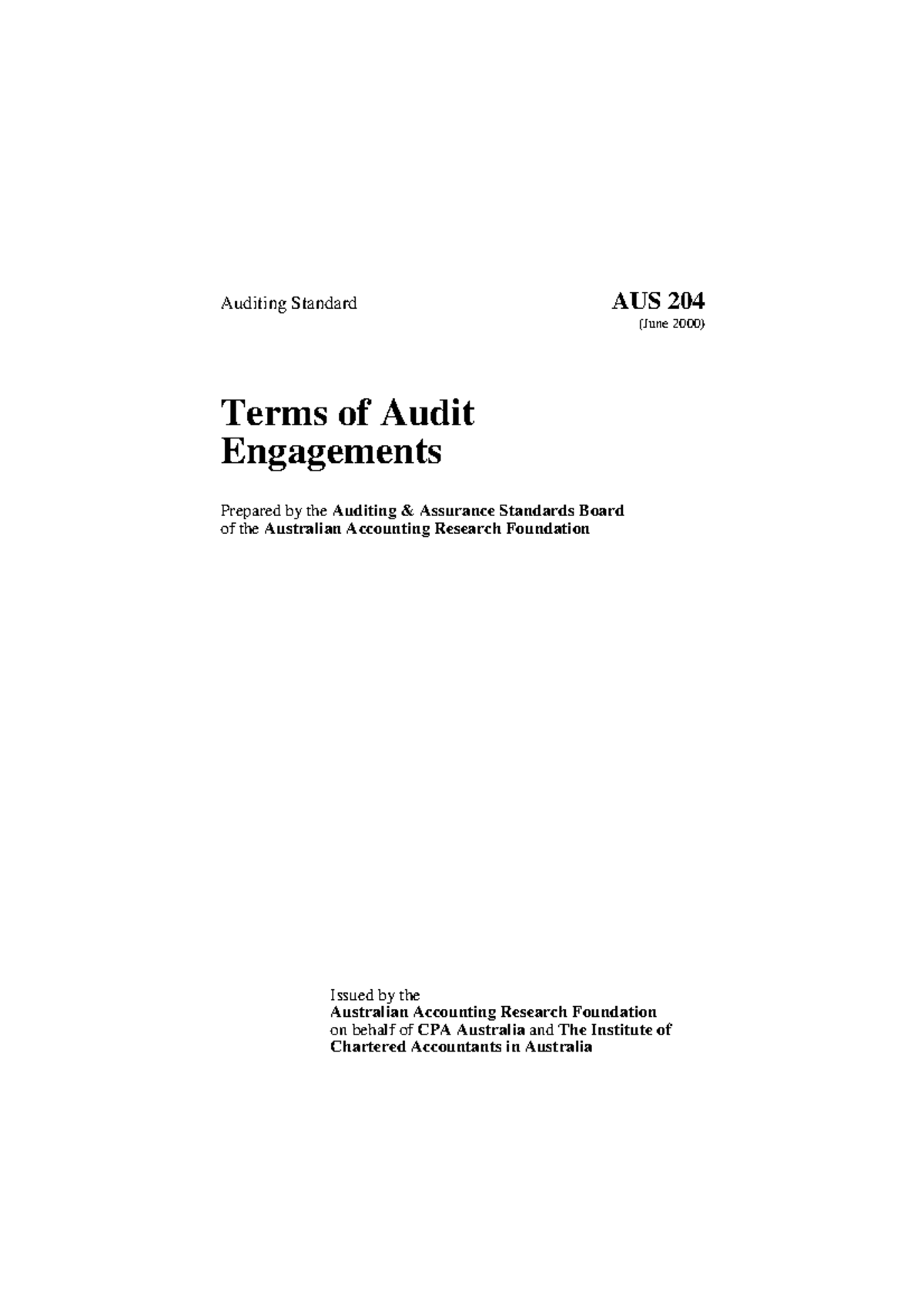 AUS204 6-00 - key notes for letter of engagement - Auditing Standard ...