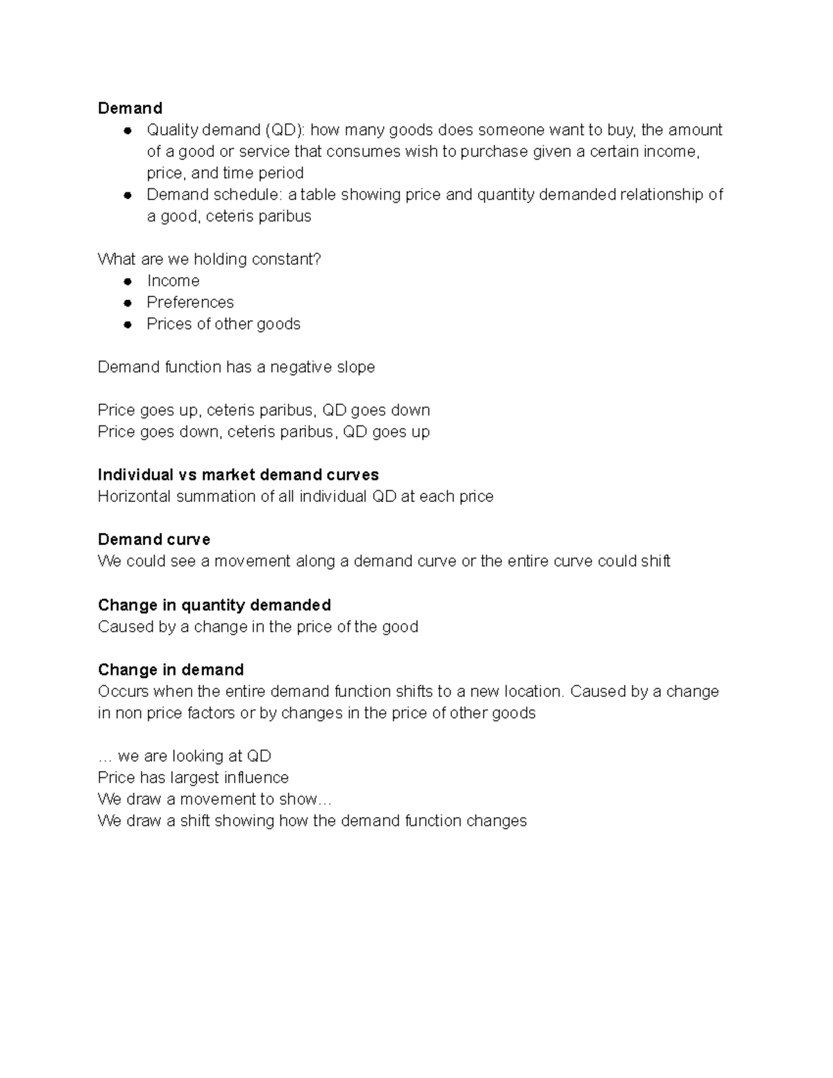 ECON102 Lecture Notes 9/3 - Demand Quality demand (QD): how many goods ...