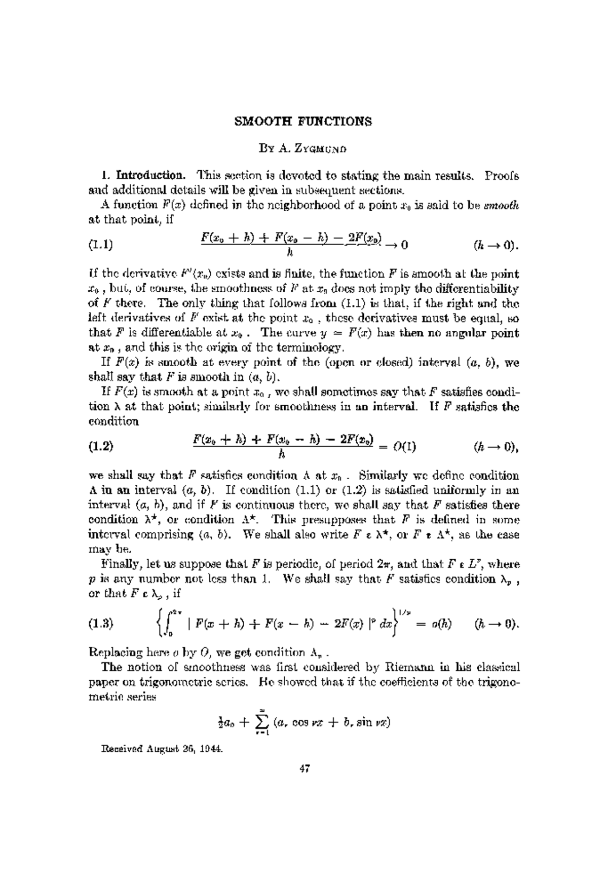 Zygmund - Smooth Functions - SMOOTH FUNCTIONS BY A. ZYGMUND ...