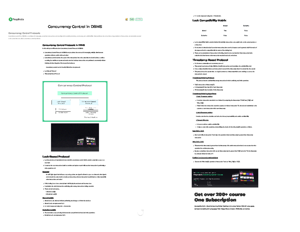 Concurrency Control Protocols In Dbms Database Management System Login Get Prime Concurrency 6022