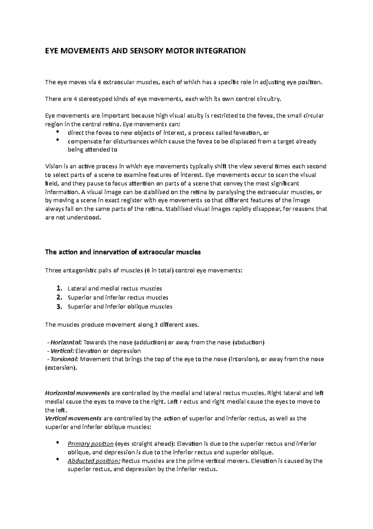 EYE Movements AND Sensory Motor Integration - EYE MOVEMENTS AND SENSORY ...