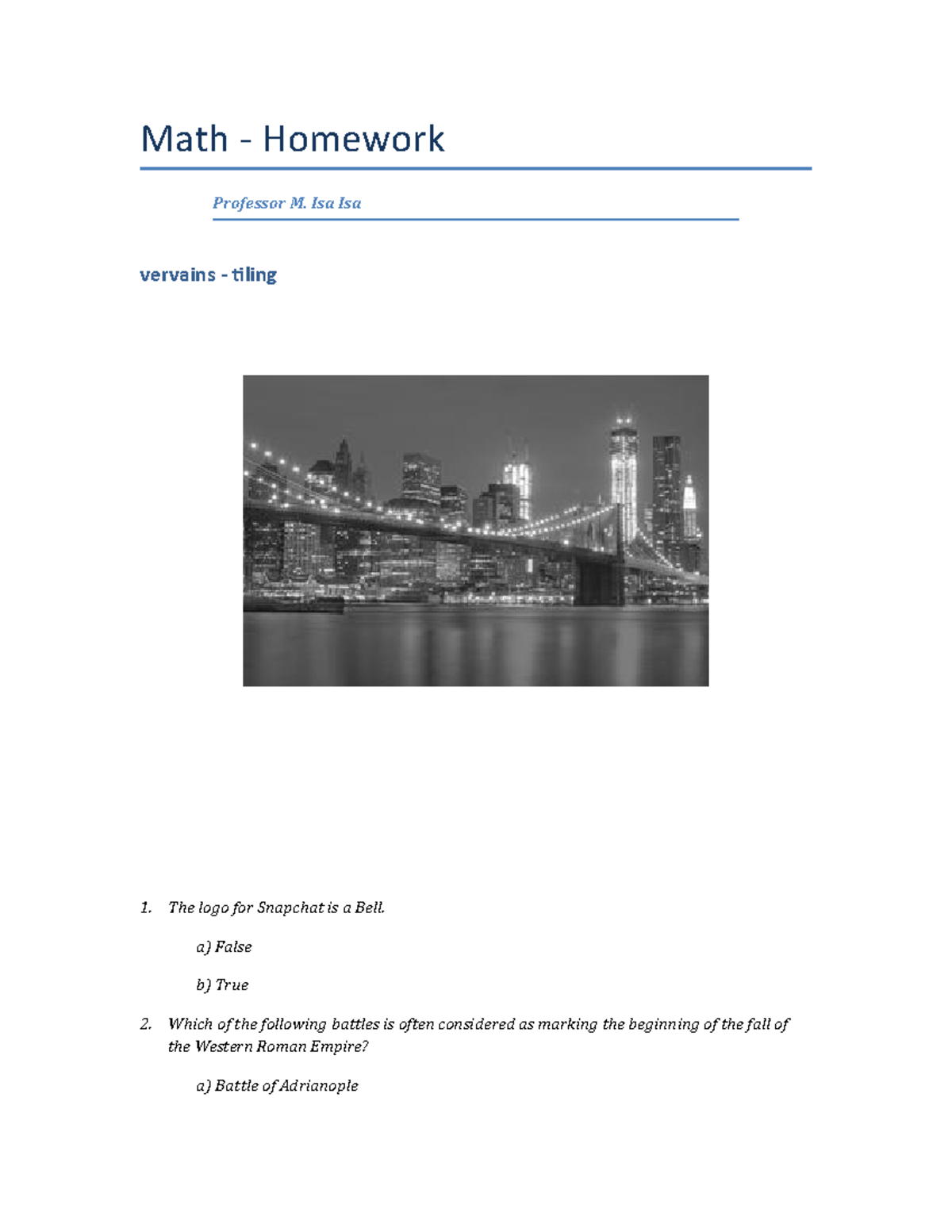 Politic Quiz - Summer Semester 1990 - Math - Homework Professor M. Isa ...