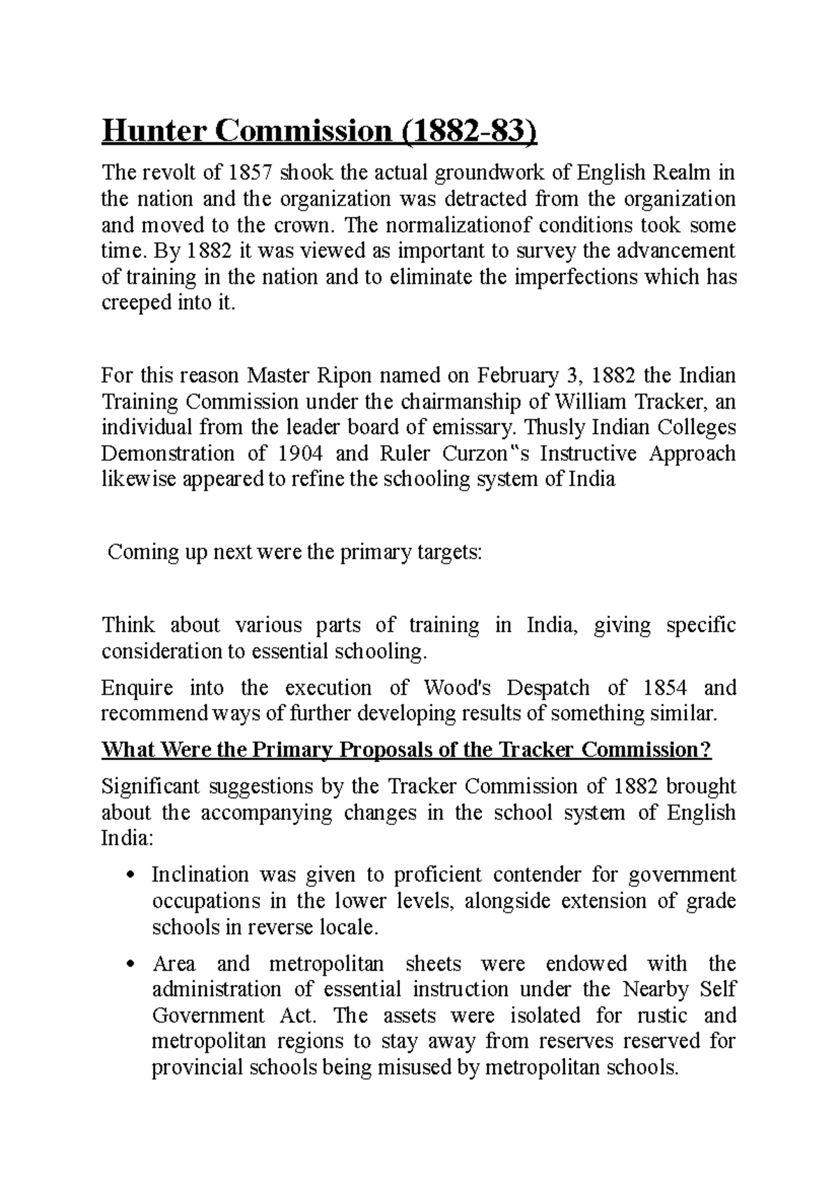 Hunter Commission (1882-83) - The normalizationof conditions took some ...