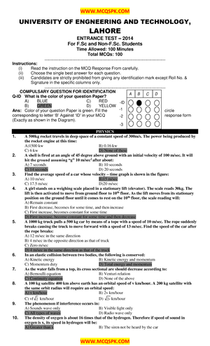 ECAT Past Paper 2017 - GOOD -ID A B C D UNIVERSITY OF ENGNEERING AND ...