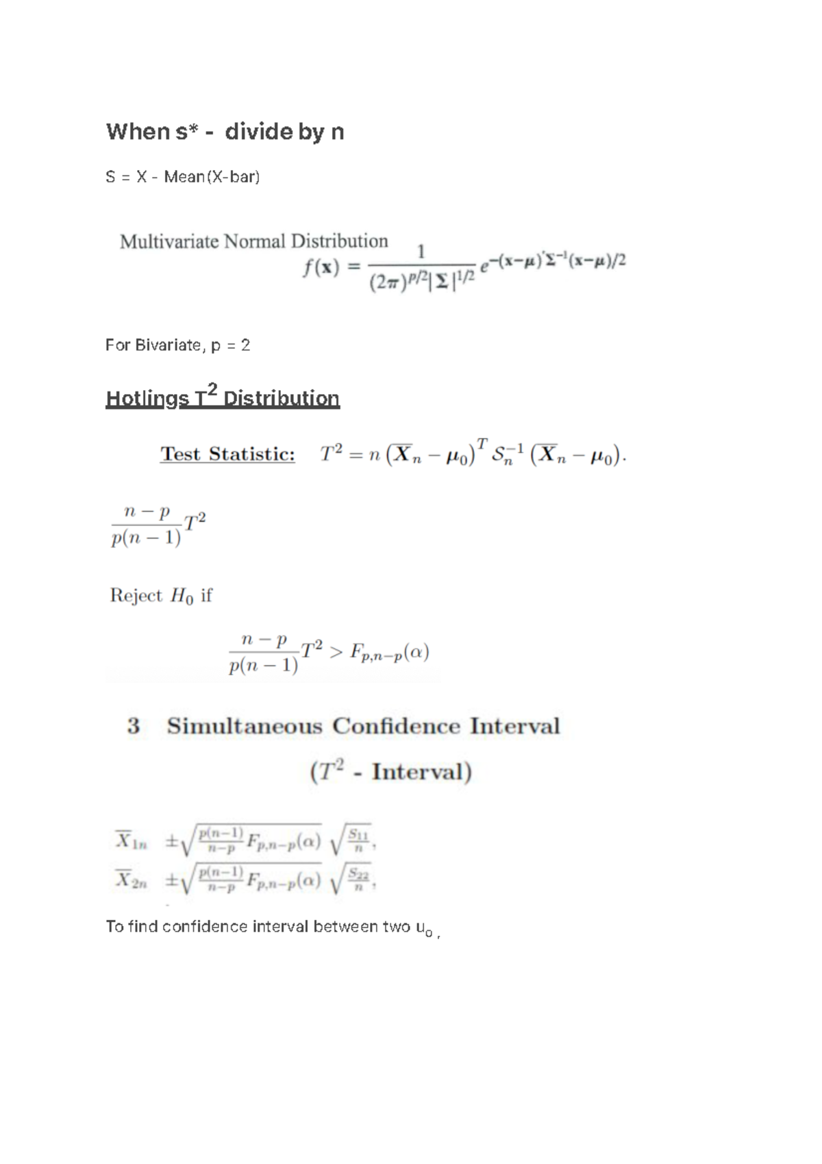 When divide by n and s - When s* - divide by n S = X - Mean(X-bar) For ...
