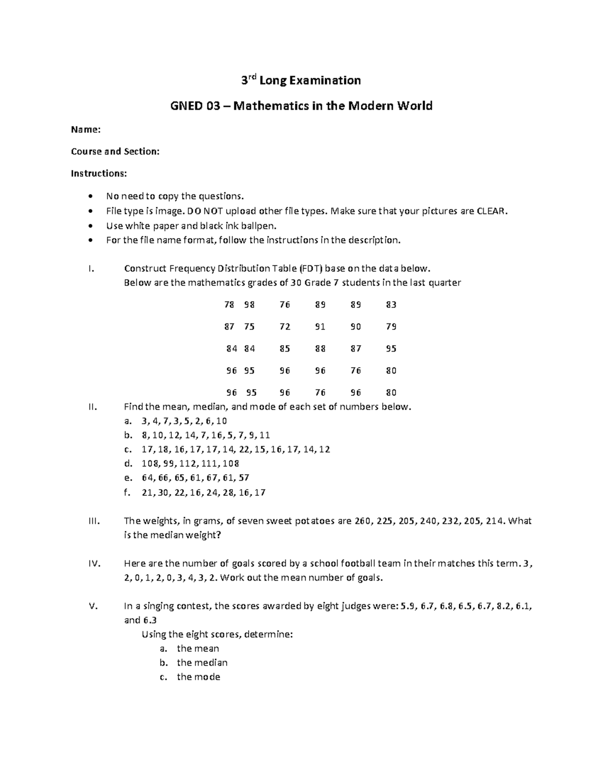 3rd Long Examination - Summative Test - 3 rd Long Examination GNED 03 ...