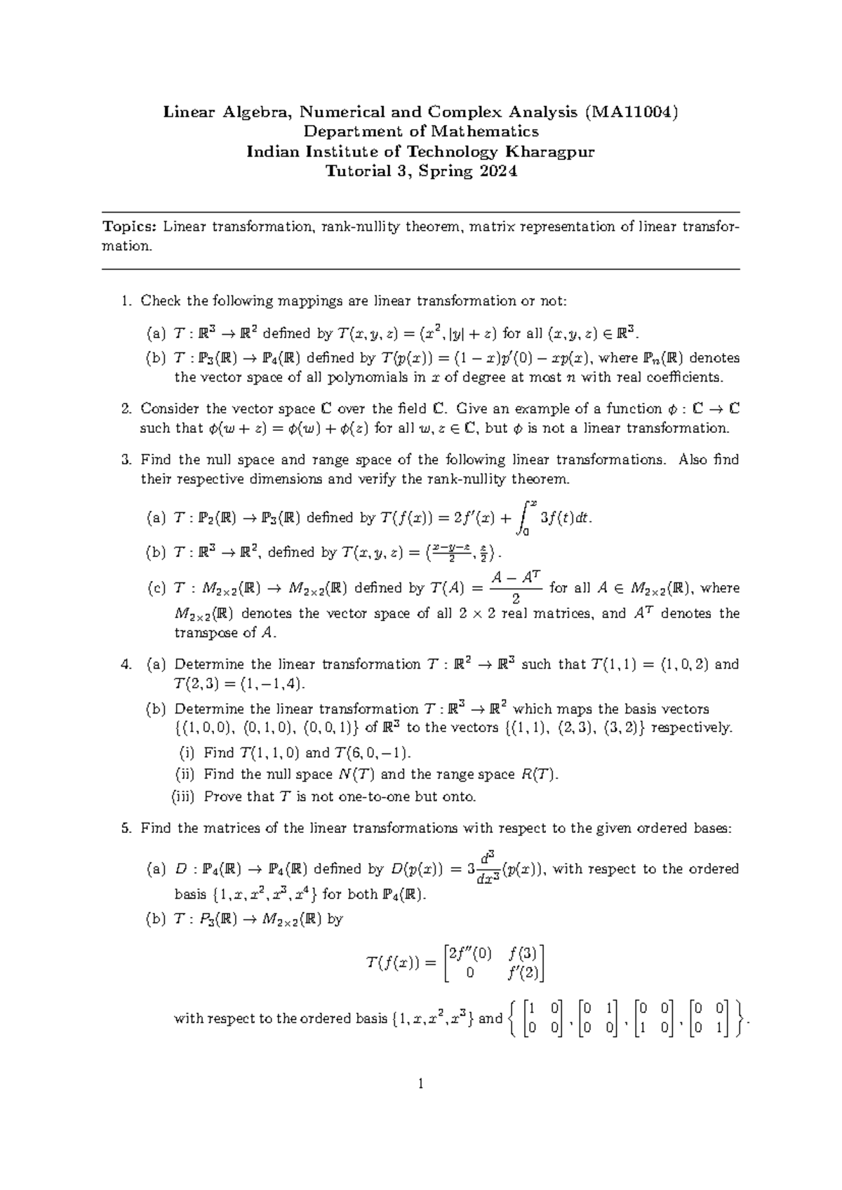 Tutorial 3 - Linear Algebra, Numerical and Complex Analysis (MA11004) Department of Mathematics ...