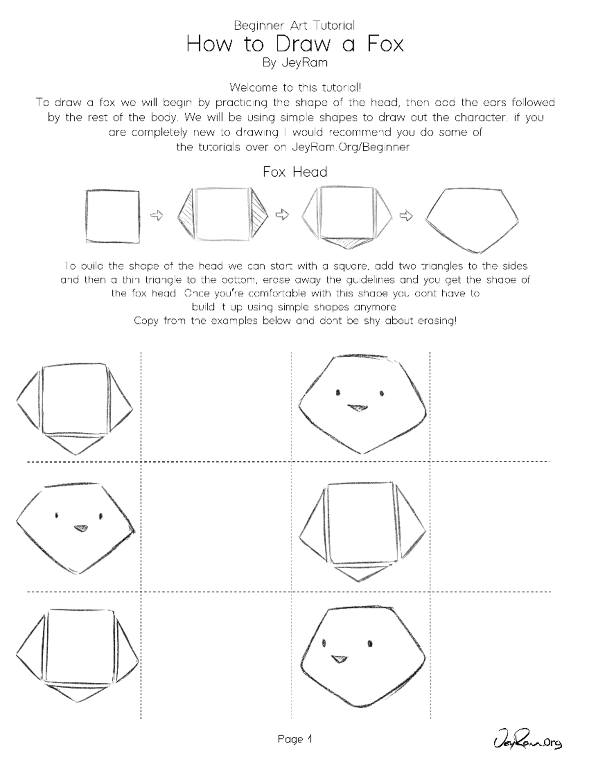 Fox+Worksheets+by+Jey Ram - Beginner Art Tutorial How to Draw a Fox ...