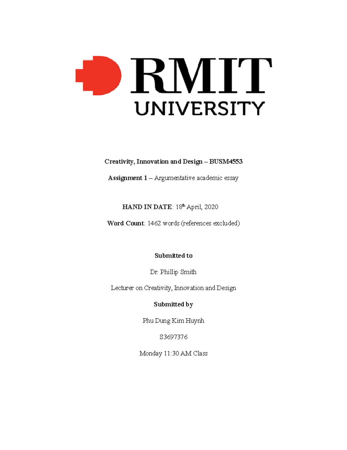 Creativity - assignment 1 - DI - Creativity, Innovation and Design ...