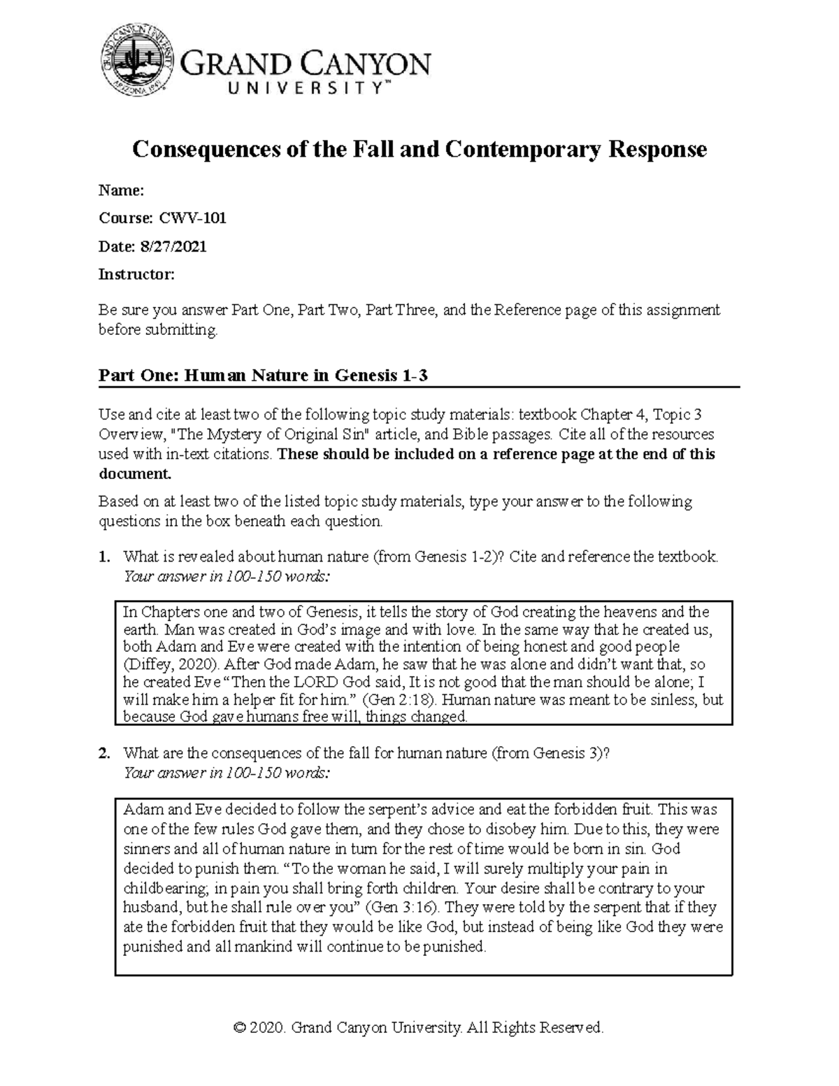 CWV 101 301 RS T3Conseq Of The Fall Contemporary Response Online - Consequences of the Fall and ...