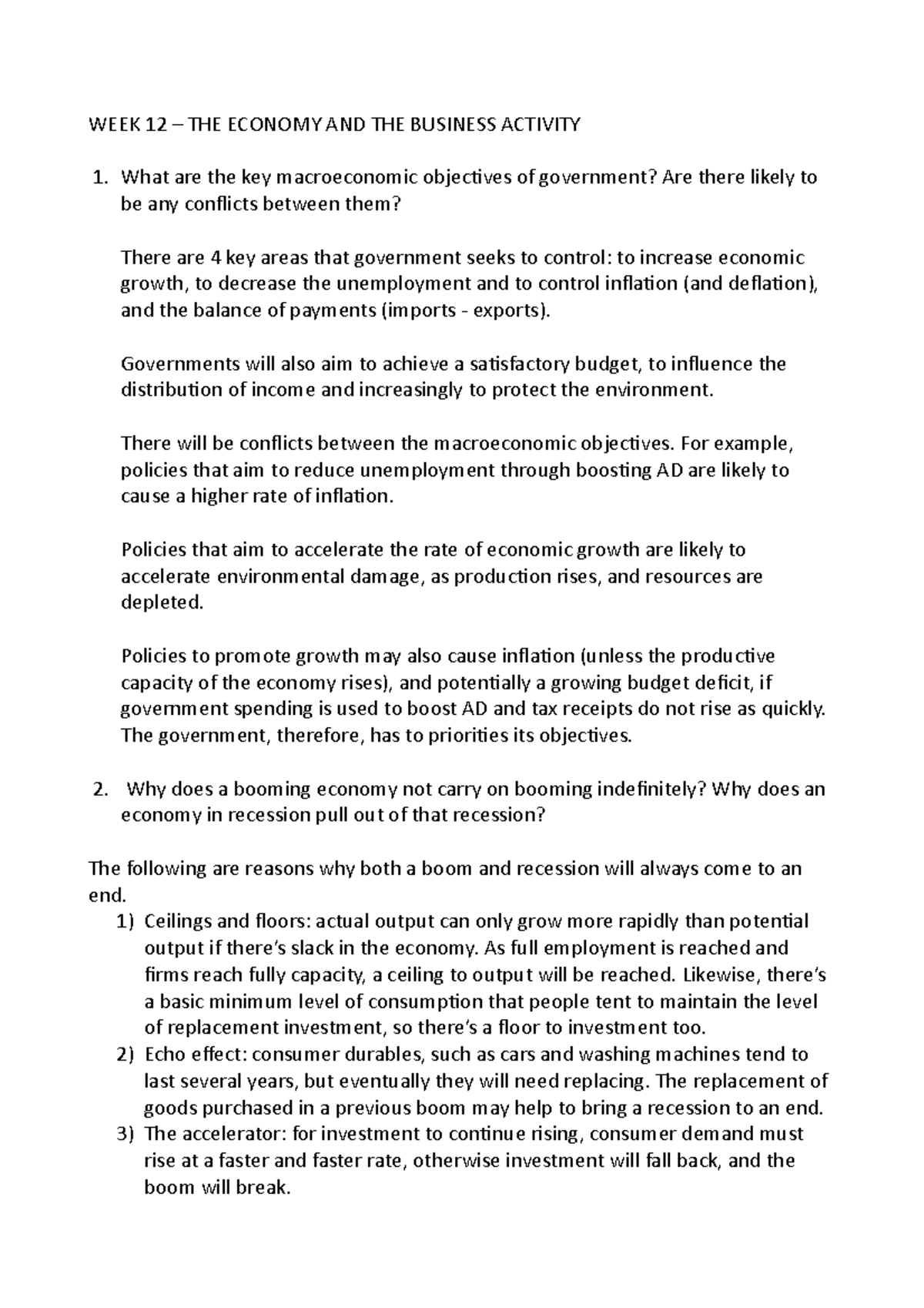 principles of economics and the business activity - WEEK 12 – THE ...