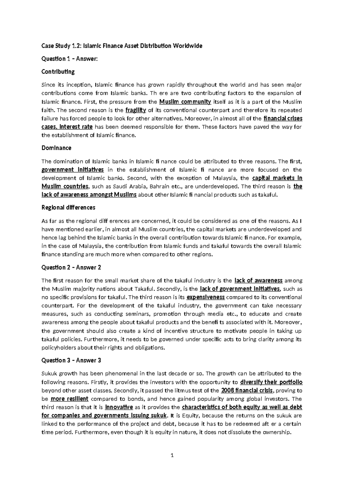 Tutorial 1b answer - Case Study 1: Islamic Finance Asset Distribution ...