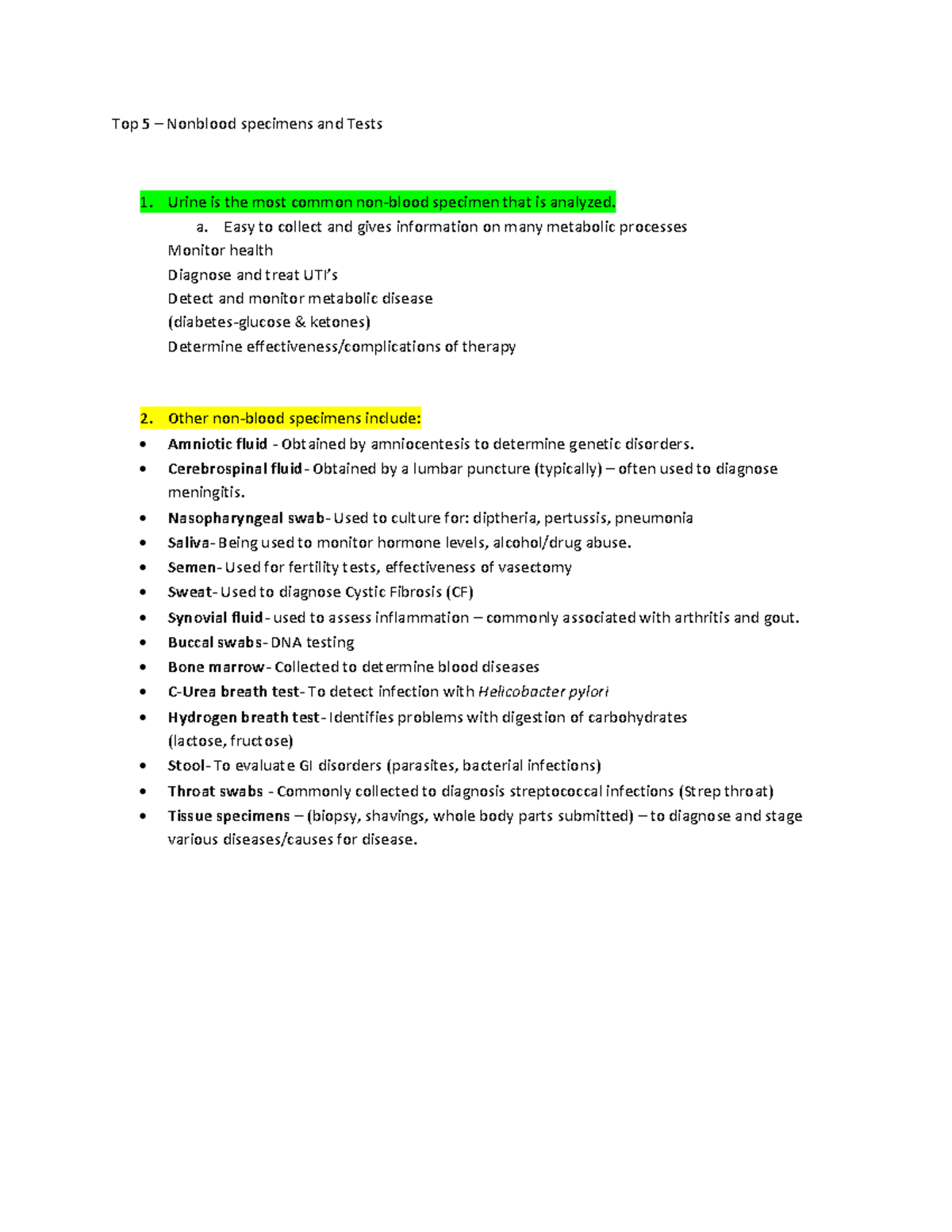 Top 5-Nonblood specimens and tests - Top 5 – Nonblood specimens and ...