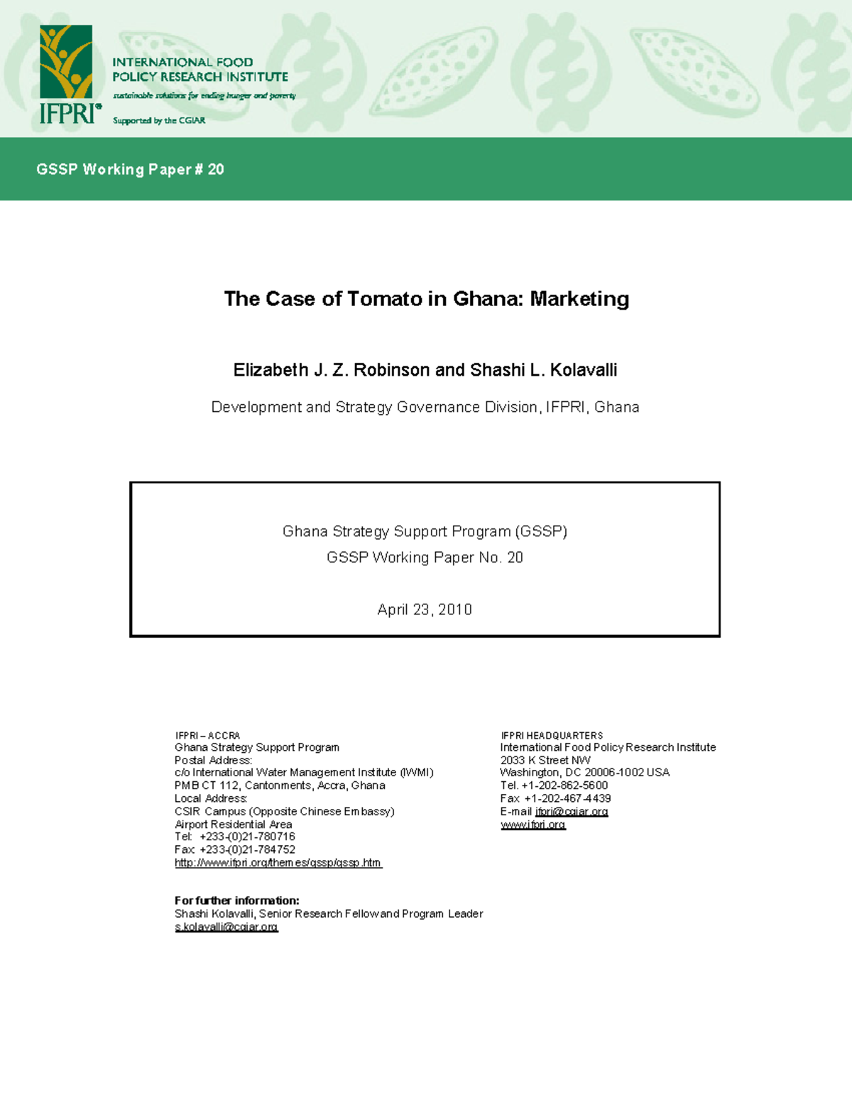 10.1.1 - Agriculture studies - The Case of Tomato in Ghana: Marketing ...