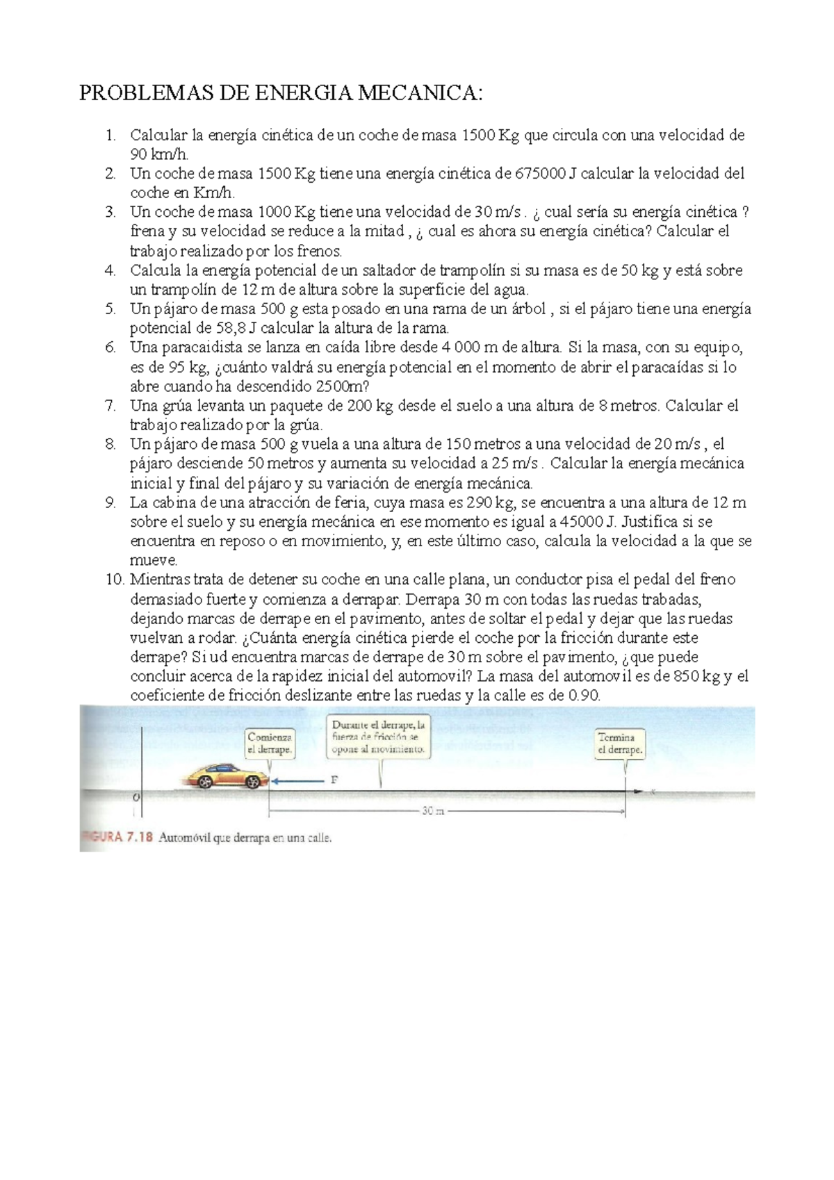 Guia de Energia mecanica - PROBLEMAS DE ENERGIA MECANICA: Calcular la ...