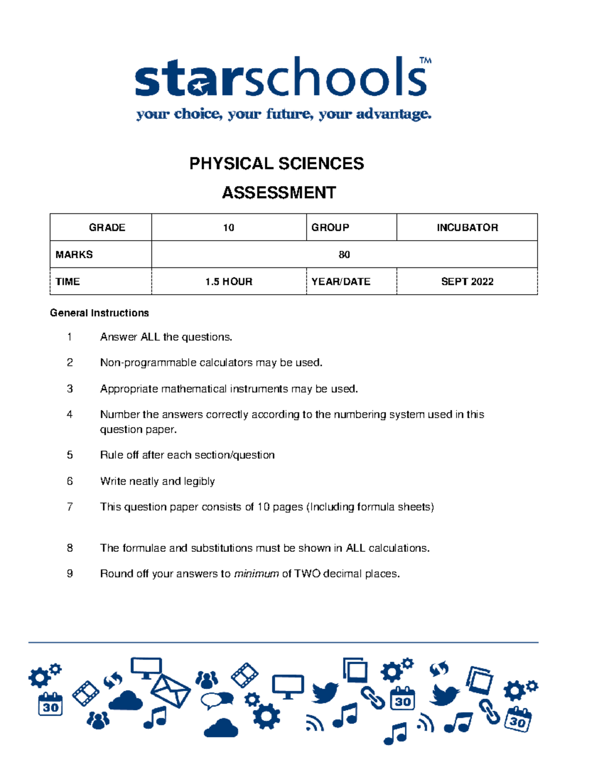 Pdf File - PHYSICAL SCIENCES ASSESSMENT GRADE 10 GROUP INCUBATOR MARKS ...