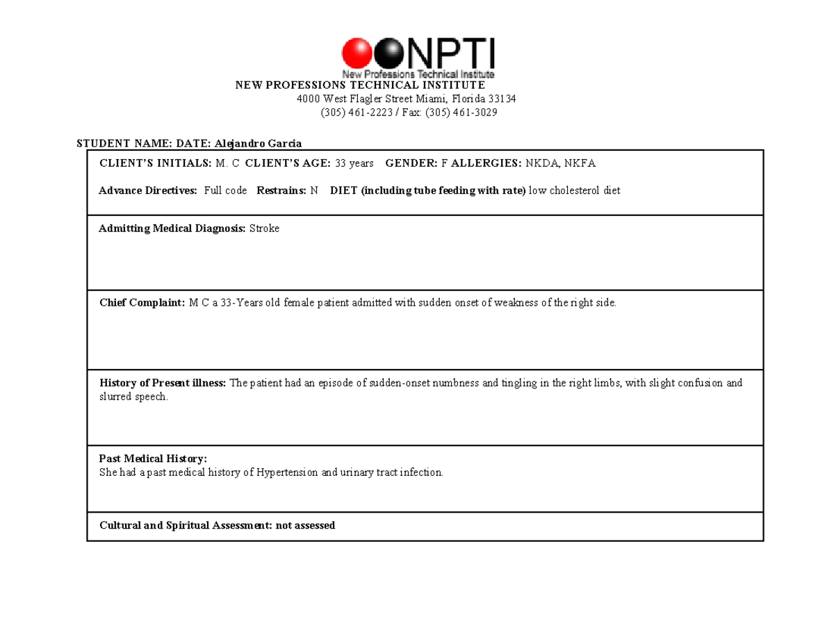 Stroke-Nursing care plan 2 manuel - NEW PROFESSIONS TECHNICAL INSTITUTE ...