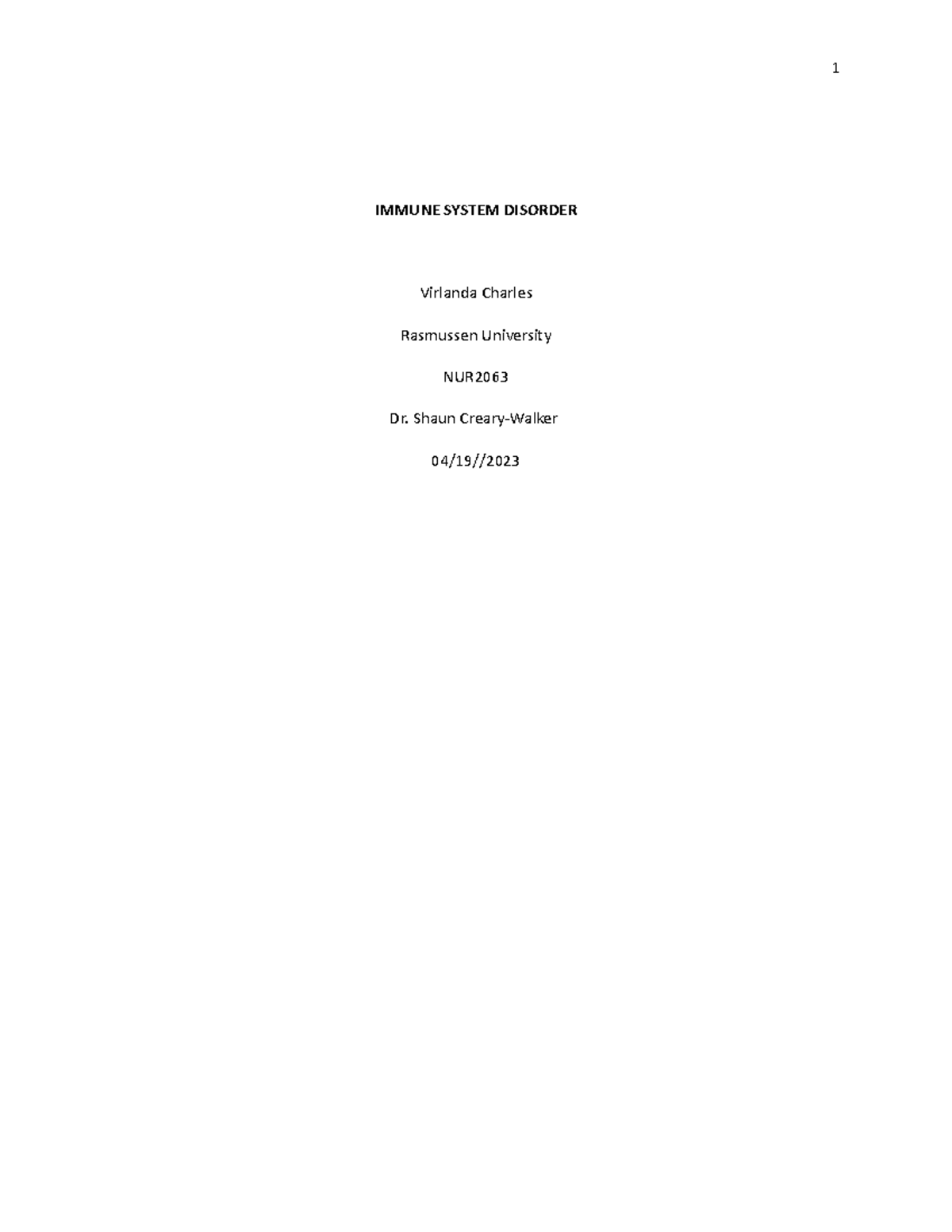 VCharles immunesystemdisorder 04192023 - IMMUNE SYSTEM DISORDER ...