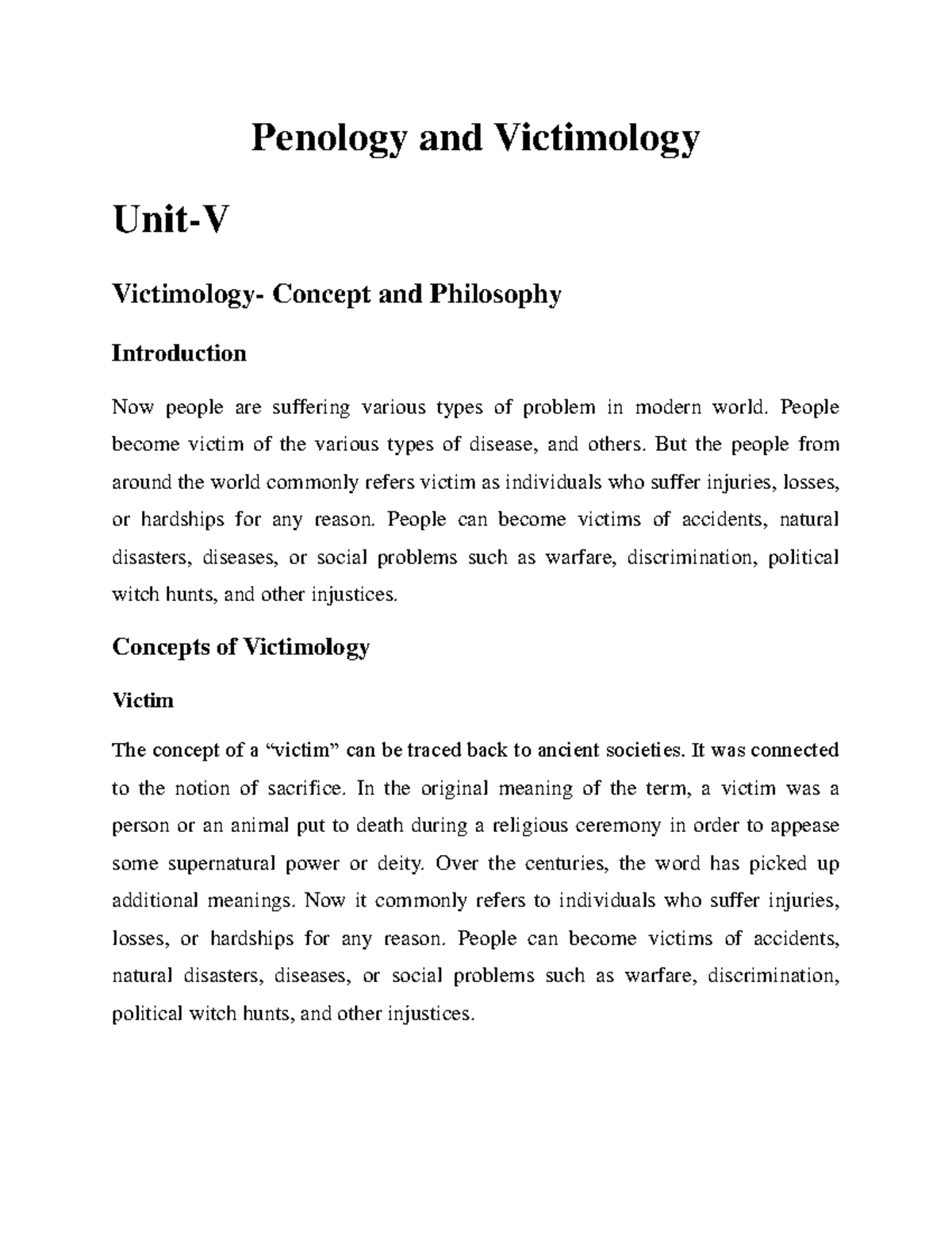 Penology and Victimology - 10th Sem pdf - Penology and Victimology Unit ...