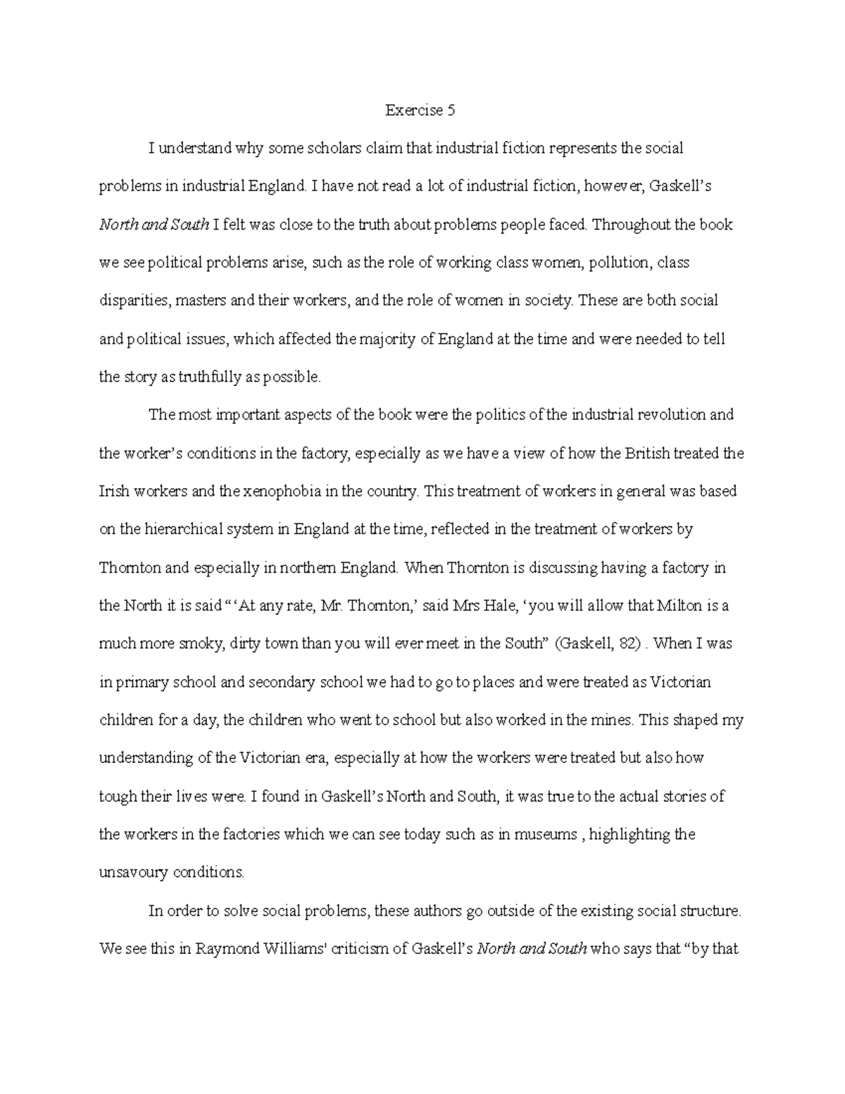 Victorian Lit Exercise 5 - Exercise 5 I understand why some scholars ...