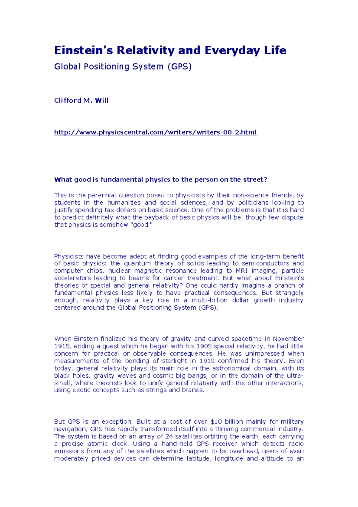 Applications of relativity in gps - Einstein's Relativity and Everyday ...