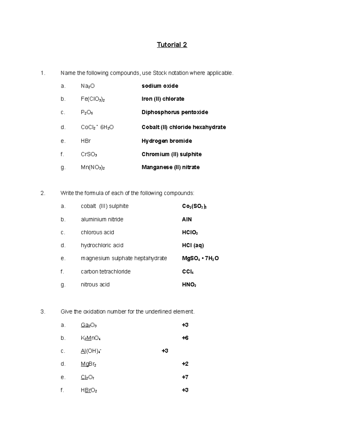 Tutorial 2-2017 memo - Tutorial 2 Name the following compounds, use ...