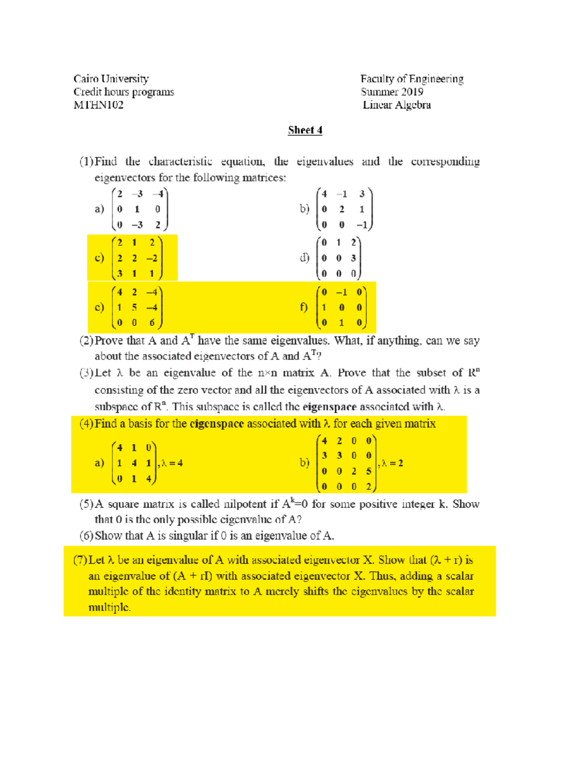 Linear Algebra Sheet 4 Summer 2019 - Warning: TT: undefined function ...